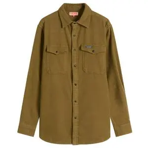 DUBBLEWARE Notched Pocket Flannel Shirt - Olive