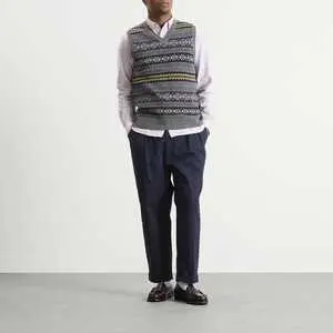 BEAMS 2 Pleat Chino - Navy