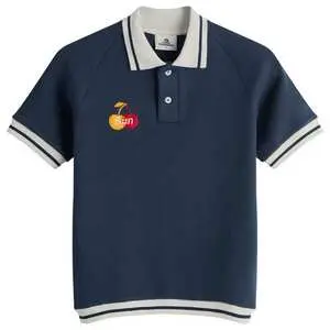 SUNDAYFRUITMARKET Cherry Waffle Collar T-shirt - Navy