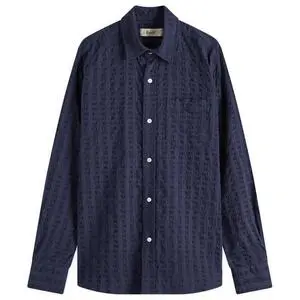 FORET Map Seersucker Overshirt - Navy