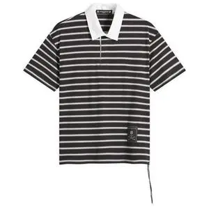 MASTERMIND WORLD Fine Gauge Stripe Ss Rugby Shirt - Black
