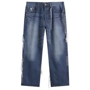 MASTERMIND WORLD Patchwork Jacquard Straight Denim Pants - Indigo