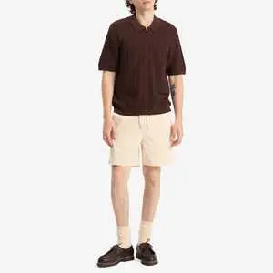 Nn07 Gustav Pointelle Stitch Zip Polo - Coffee
