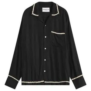 NOMARHYTHM TEXTILE Trim Embroidery Open Collar Shirt - Black