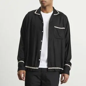 NOMARHYTHM TEXTILE Trim Embroidery Open Collar Shirt