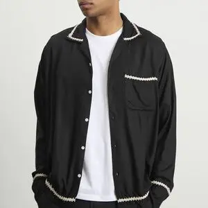 NOMARHYTHM TEXTILE Trim Embroidery Open Collar Shirt