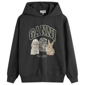 GANNI Isoli Oversize Animals Crop Hoodie - Phantom