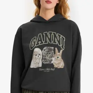 GANNI Isoli Oversize Animals Crop Hoodie