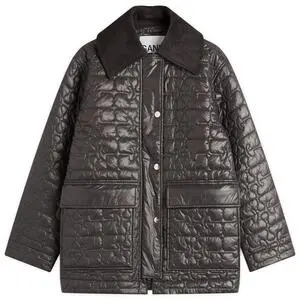GANNI Shiny Quilt Midi Jacket - Phantom