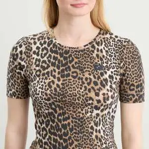 GANNI Soft Cotton Rib Short Sleeve T-shirt In Print