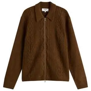 WAX LONDON Friar Zip Knit Jacket - Brown
