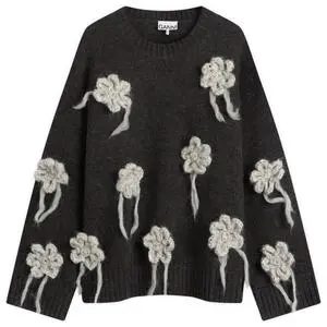 GANNI Crochet Flowers Knitted Jumper - Phantom