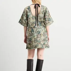 GANNI Boxy Kimono Mini Dress - Jadeite