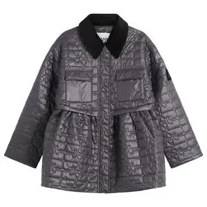GANNI Shiny Quilt Midi Jacket - Phantom