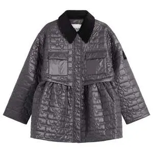 GANNI Shiny Quilted Midi Jacket - Phantom