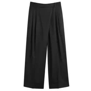 GANNI Calendered Wool Mid Waist Pants - Black