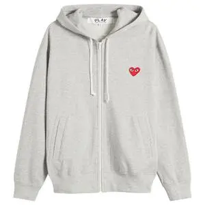 Play Comme Des Garcon Red Emblem Zip Hoodie - Grey