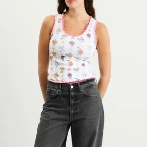 Casablanca Pointelle Frill Tank Top With Mascot Print