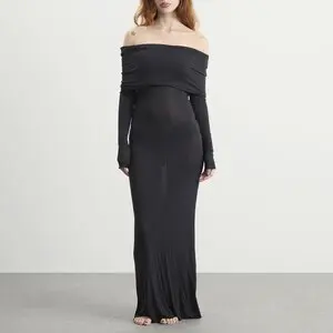 SKIMS Sheer Modal Off Shoulder Maxi Dress - Onyx