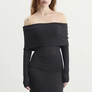 SKIMS Sheer Modal Off Shoulder Long Sleeve Top