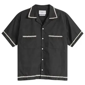 NOMARHYTHM TEXTILE Trim Embroidery Open Collar Shirt - Black