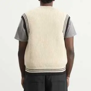 AMI Paris Wool-cotton Rib Knit V-neck Sleeveless Sweater With De Coeur Patch