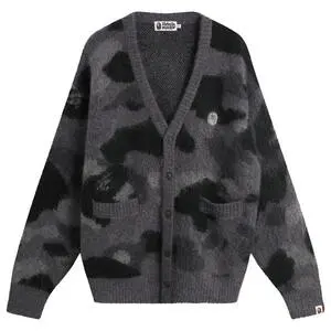 A BATHING APE Colour Camo Mohair Knit Cardigan - Black