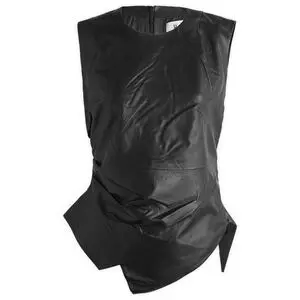 RÓHE Sleeveless Draped Leather Top - Black