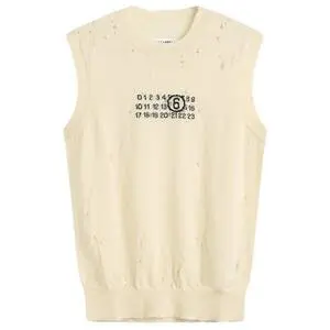 MAISON MARGIELA Numbers Logo Distressed Knitted Vest - Off White