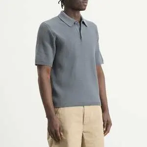 Norse Projects Anholt Cotton Crepe Polo - Greyish Blue
