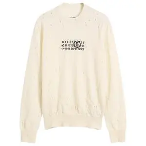 MAISON MARGIELA Numbers Logo Distressed Knitted Jumper - Off White