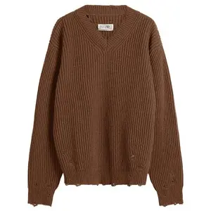 MAISON MARGIELA Wool Blend V-neck Jumper - Brown Melange