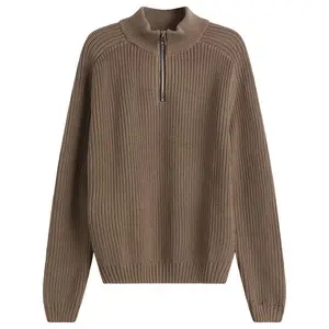 RONNING Quarter Zip Fisherman Sweater - Walnut