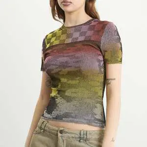 PAOLINA RUSSO Illusion Knit Cap Sleeve T-shirt