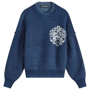 COLE BUXTON Collegiate Crest Knit Sweater - Navy