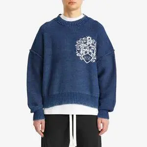 COLE BUXTON Collegiate Crest Knit Sweater - Navy