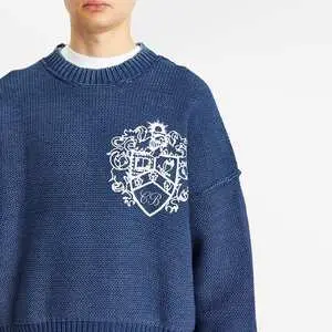 COLE BUXTON Collegiate Crest Knit Sweater - Navy