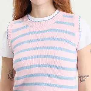 SUNDAYFRUITMARKET Striped Cropped Knitted Vest