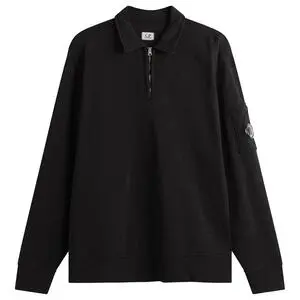 C.P. COMPANY Malfile Fleece Quarter Zip Collared Sweatshirt - Black