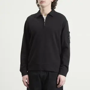 C.P. COMPANY Malfile Fleece Quarter Zip Collared Sweatshirt - Black