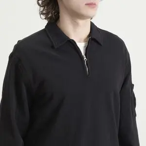 C.P. COMPANY Malfile Fleece Quarter Zip Collared Sweatshirt - Black