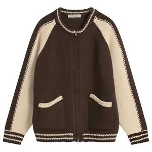 FRIZMWORKS Wool Varsity Zip Cardigan - Brown