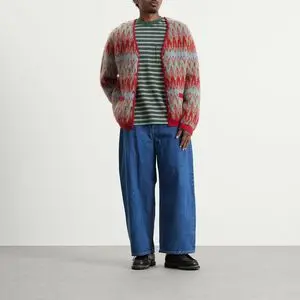 BEAMS Jacquard Chevron Cardigan