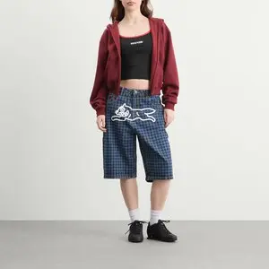 ICECREAM Houndstooth Running Dog Jorts - Indigo