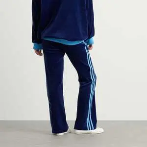 Adidas Velvet Track Pants With Contrast Piping And Embroidered Logo - Dark Blue