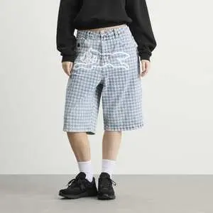 ICECREAM Houndstooth Running Dog Jorts - Light Blue