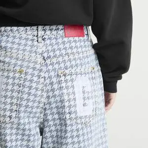 ICECREAM Houndstooth Running Dog Jorts - Light Blue