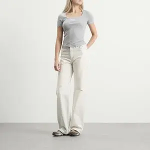 MARINE SERRE Ribbed Square Neck T-shirt - Grey