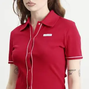 MARINE SERRE Organic Cotton Polo Shirt - Red