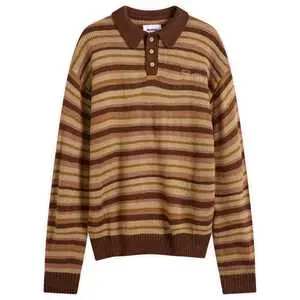 BUTTER GOODS Ombre Stripe Knit Polo Sweater - Chocolate